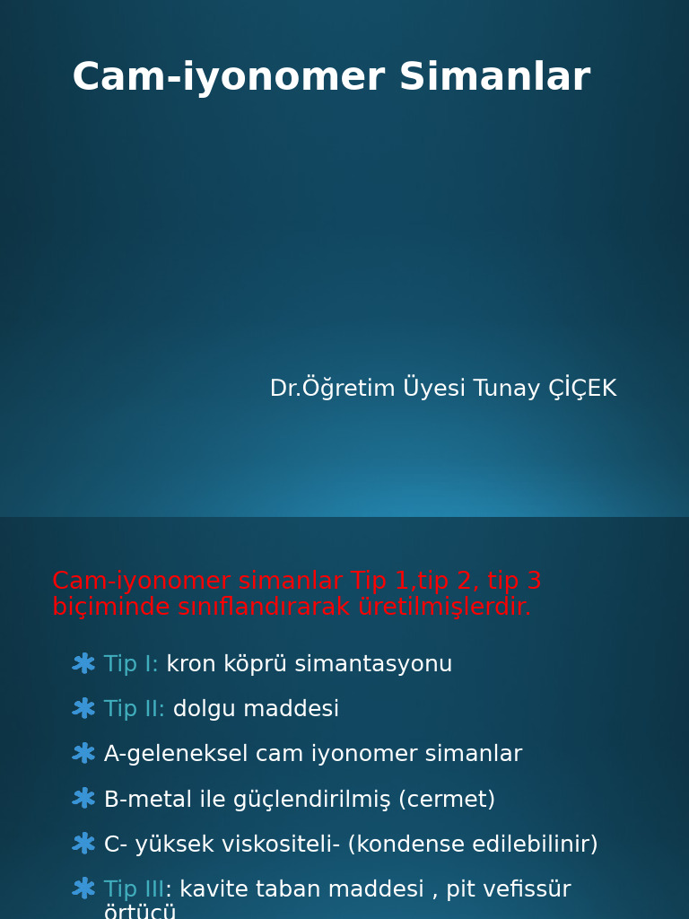 Cam-Iyonomer Simanlar Ders Notu Restoratif Diş Tedavisi | PDF