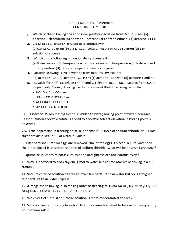 Assignment Unit1 - Solutions | PDF | Applied And Interdisciplinary Physics | Physical Chemistry