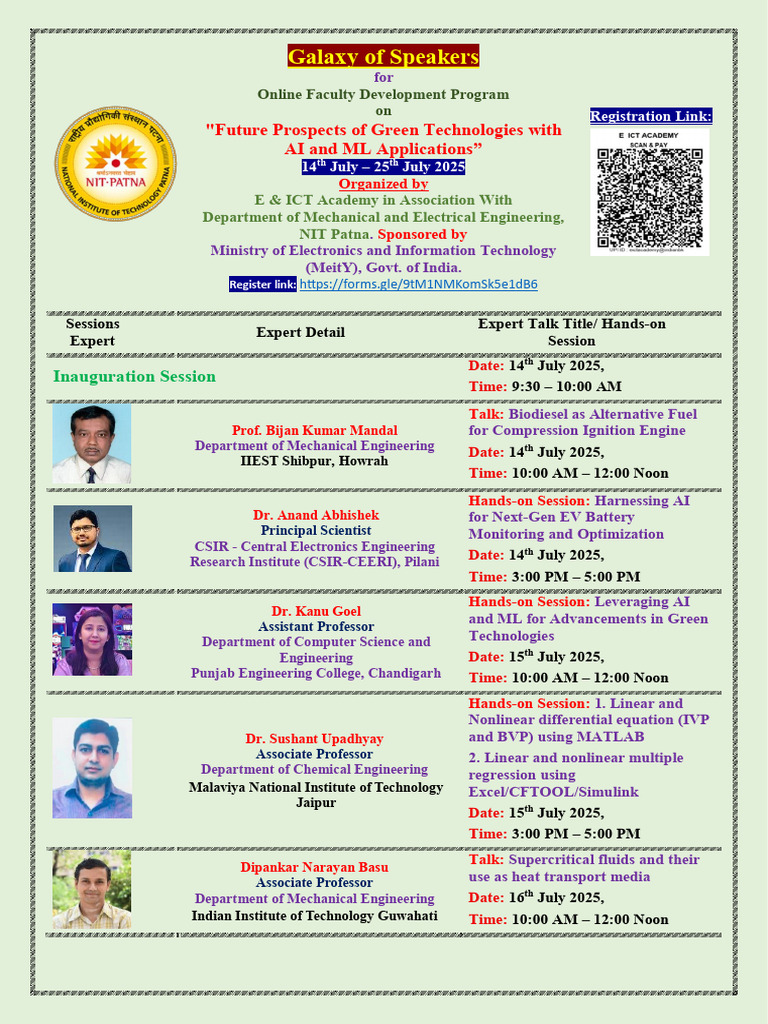 FDP (Green Technologies) 2025 Expert Talk Schedule | PDF | Physical Sciences