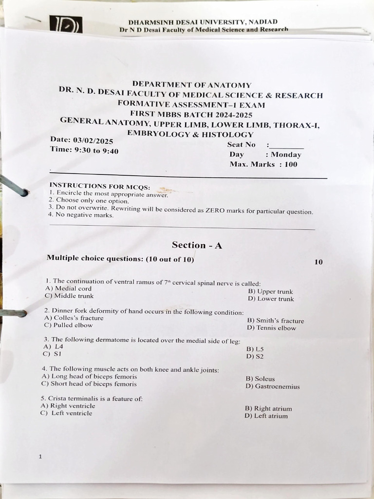 Part 1 Anatomy Papers | PDF