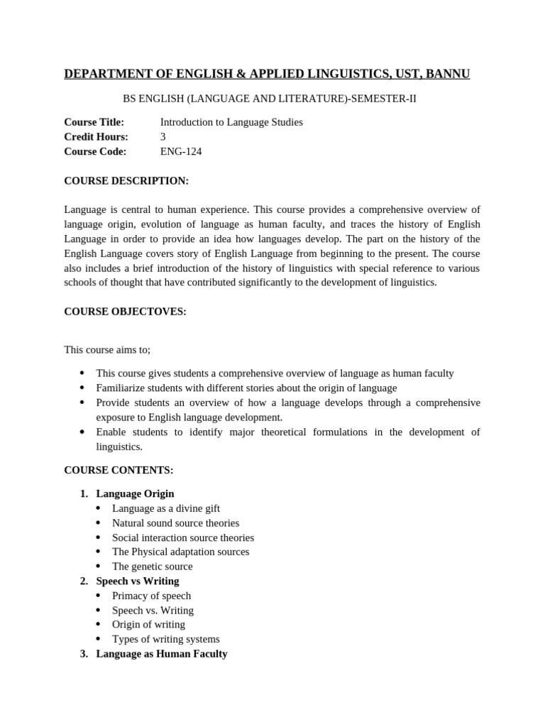Introduction to Language Studies Course | PDF | Linguistics | English ...