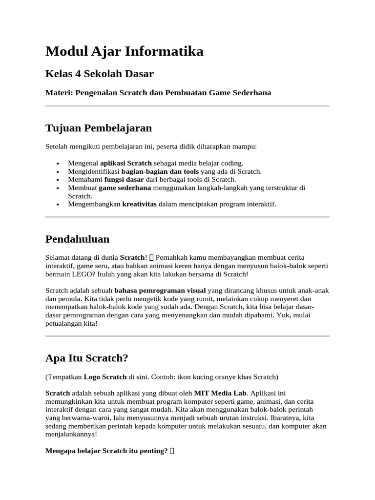 Modul Ajar Informatika Kelas 4 Scratch | PDF