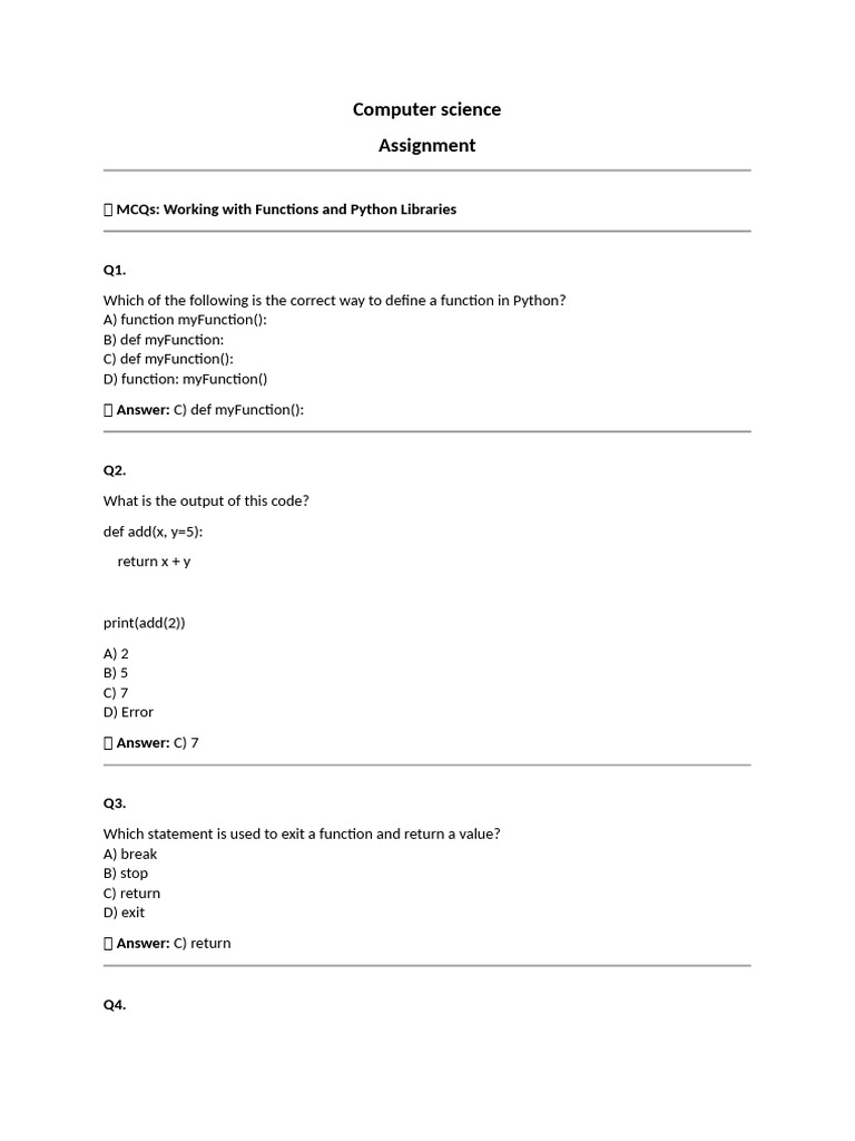 Computer Science Ut-2 Xii Assignment | PDF | Python (Programming Language) | Scope (Computer ...