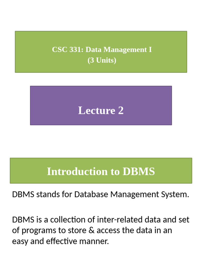 CSC - 331 - Data Management I - Lecture 2 | PDF | Databases | Information Retrieval