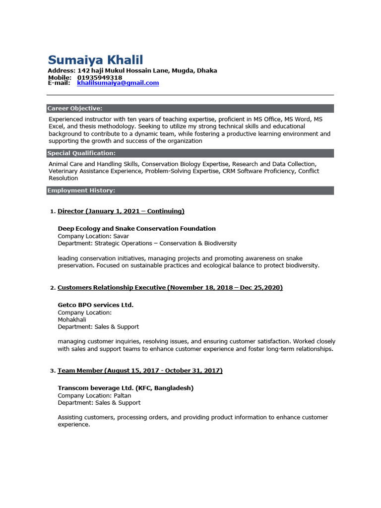 CV Sumaiya Khalil OPManagement | PDF