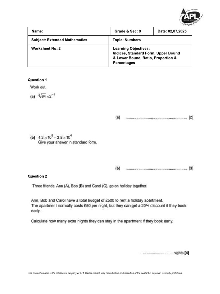 Maths Work Sheet | PDF