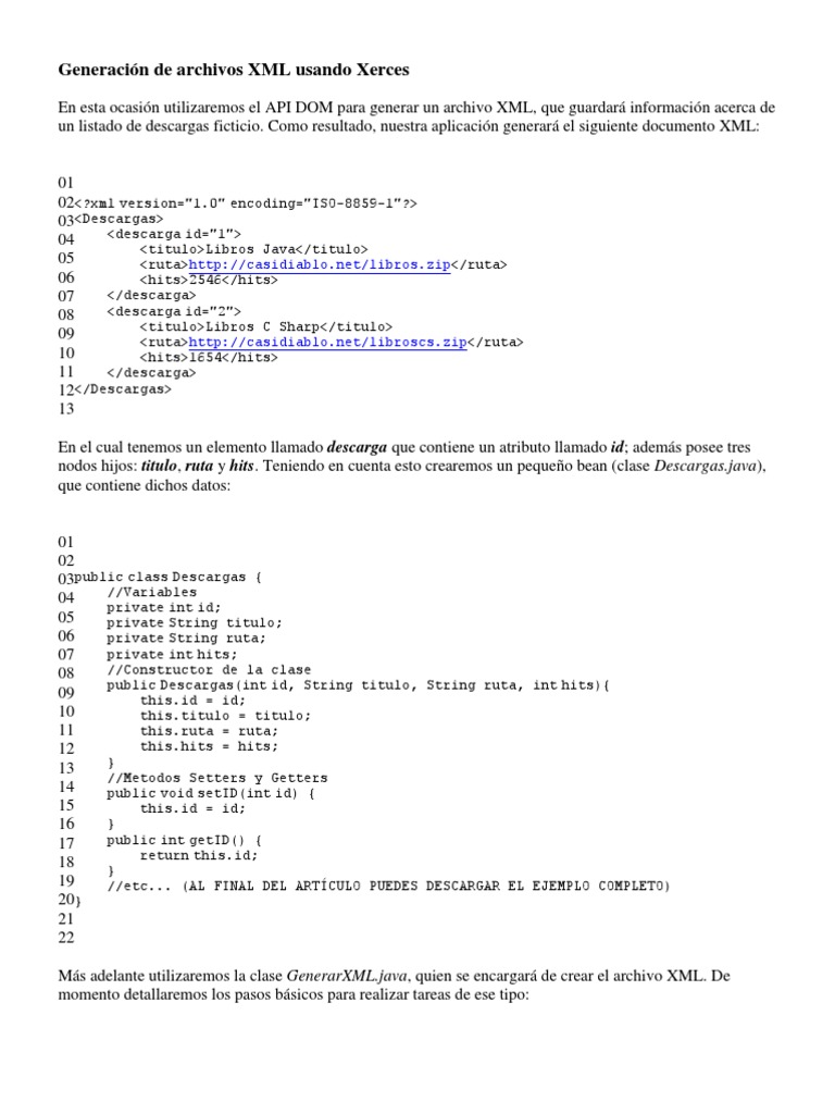 Generación XML con Xerces y DOM | PDF | Archivo de computadora | Java ...