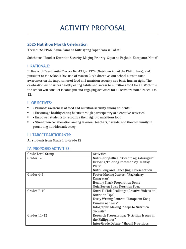 Nutrition Month 2025 Activity Proposal | PDF