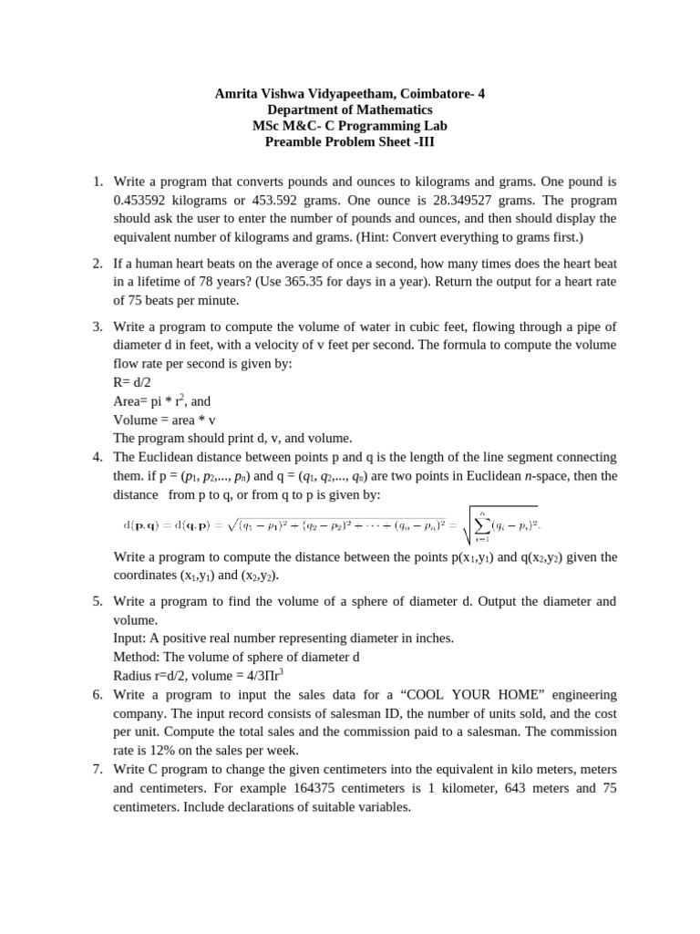 Preamble Problem Sheet-III | PDF | Elementary Geometry | Euclidean Geometry