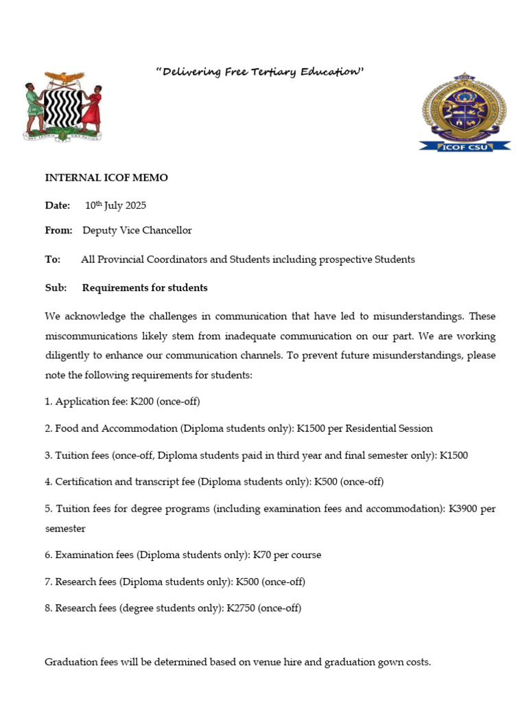 Student Requirements for ICOF Education | PDF
