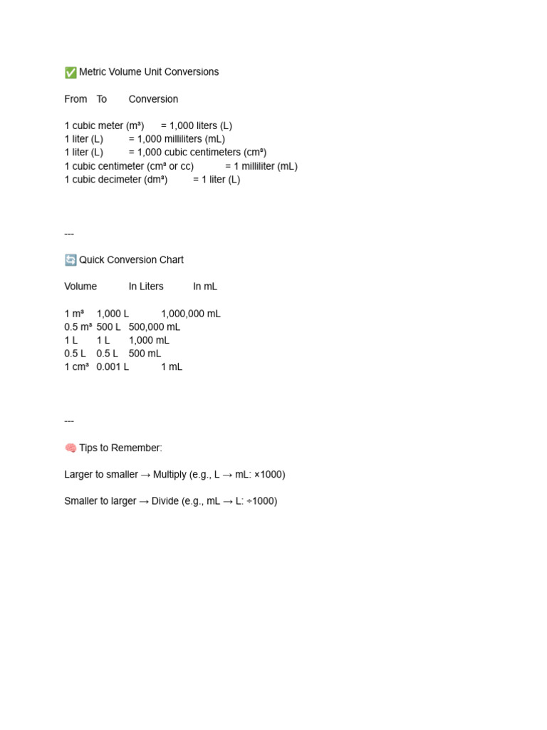 Metric Volume Conversion Guide | PDF
