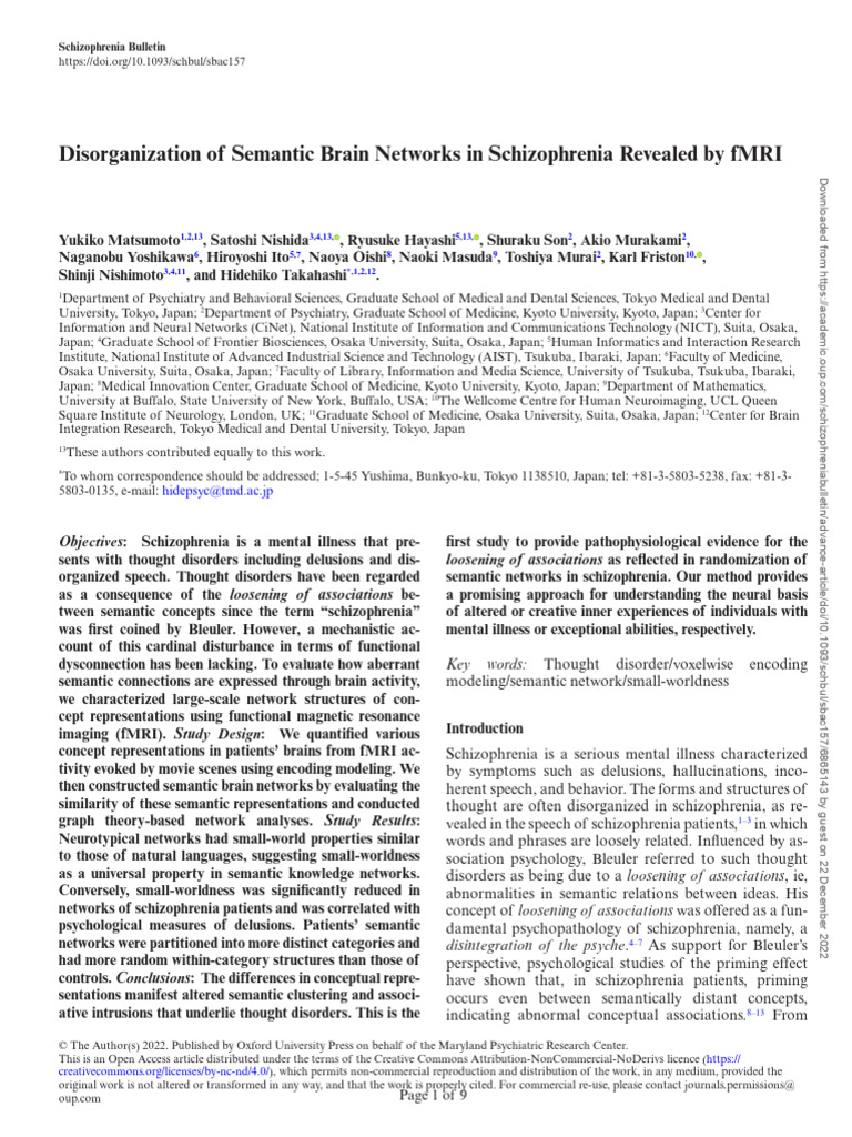 Disorganization of Semantic Brain Networks in Schi | PDF ...