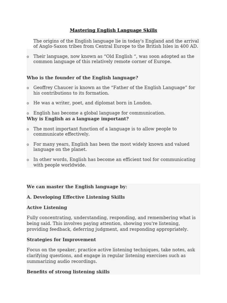Week 4 - Mastering English Language Skills | PDF | Reading ...