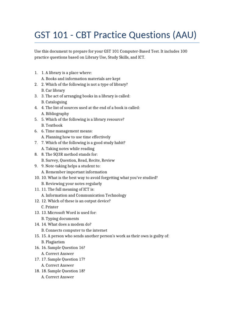 GST 101 Practice Questions Guide | PDF | Chess Openings | Chess