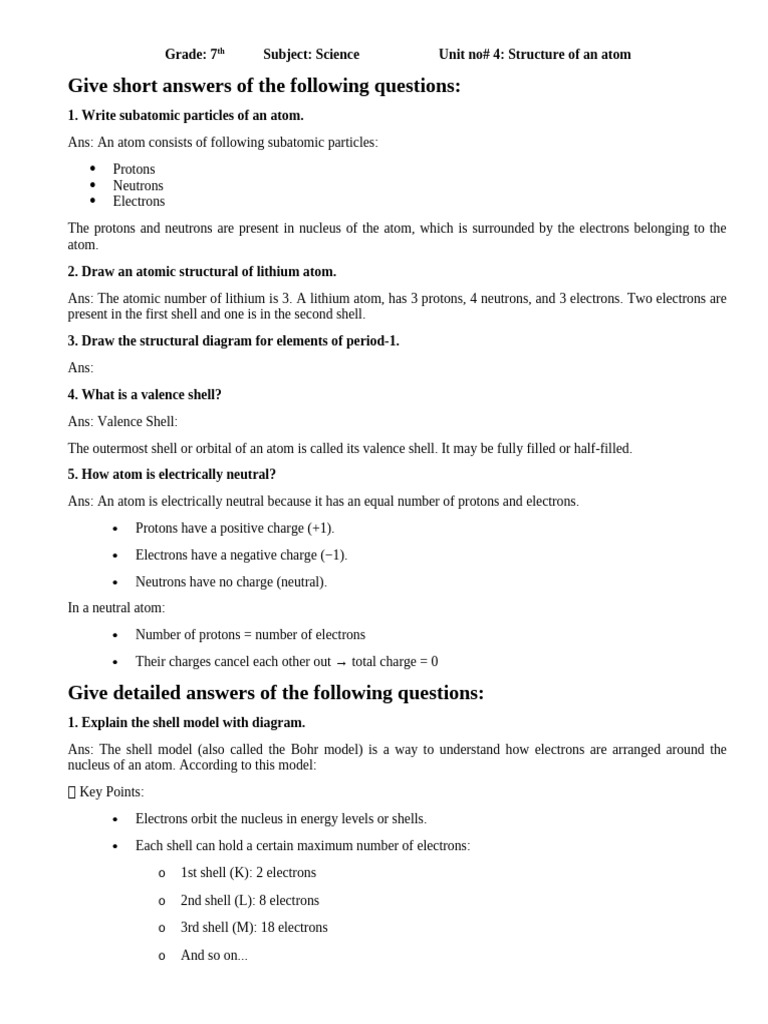 7th Grade Science: Atomic Structure | PDF | Atoms | Periodic Table