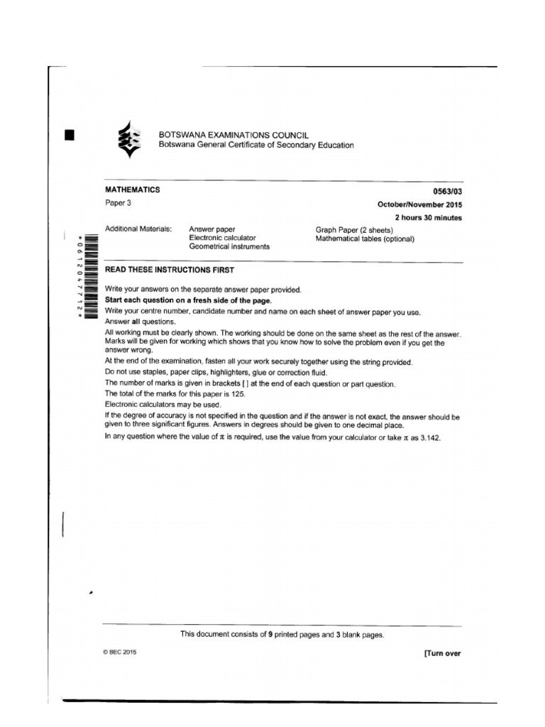 Bgcse Maths Pp3 2 | PDF