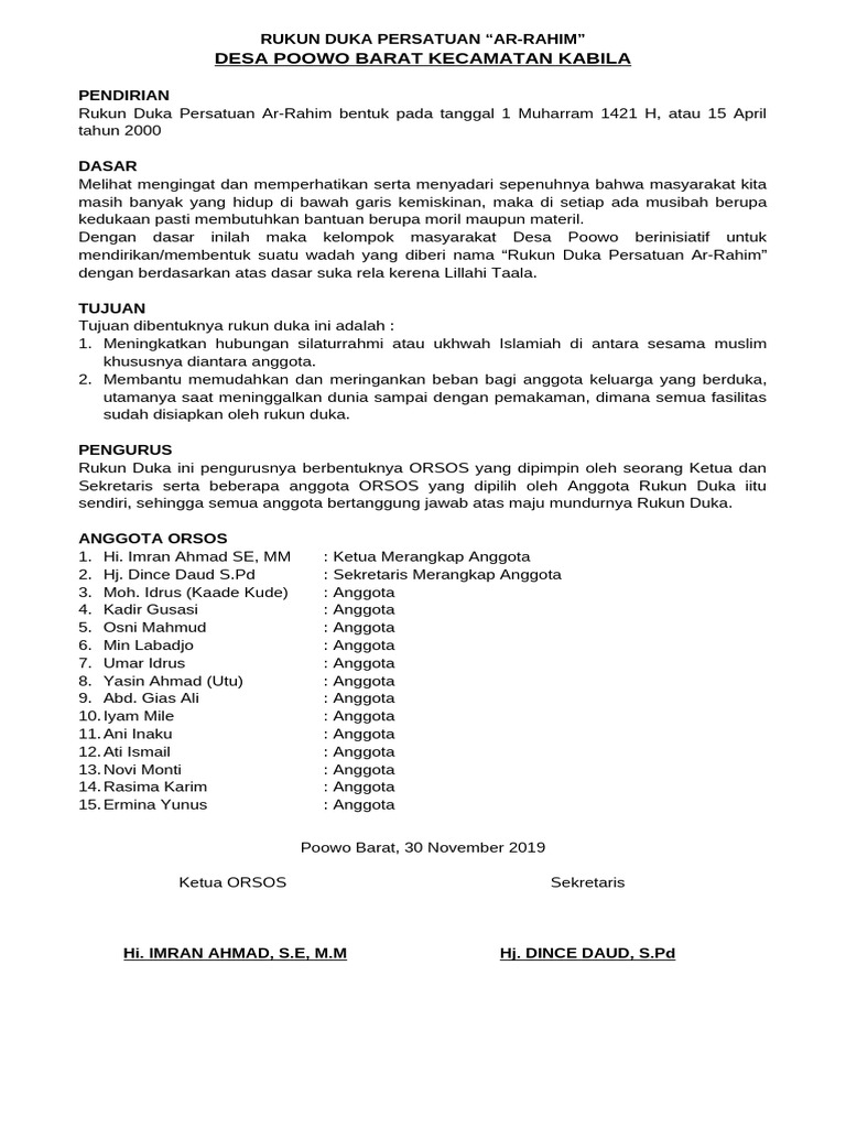 Rukun Duka Persatuan | PDF