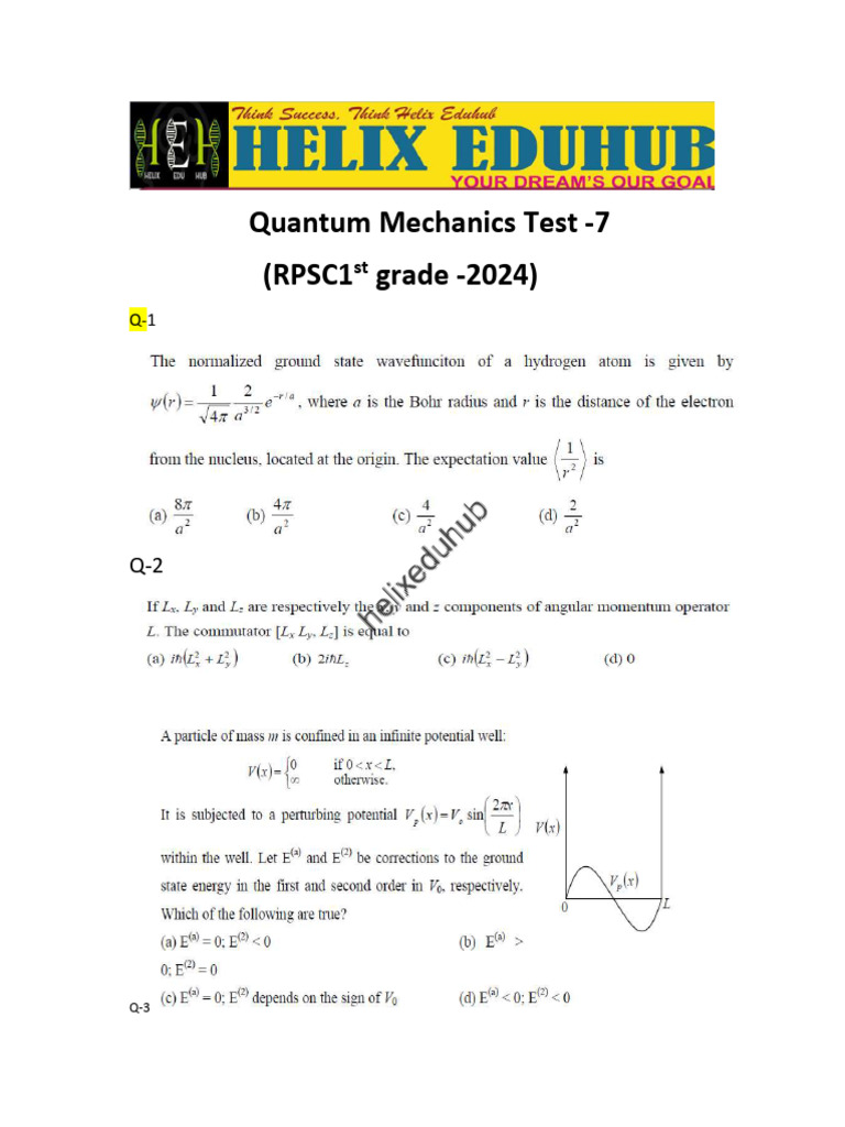 RPSC Quantum Mechanics Test - 2024 - Watermark | PDF