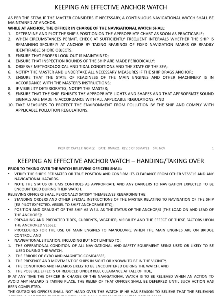 Anchor Watch Duties and Procedures | PDF | Anchor | Navigation