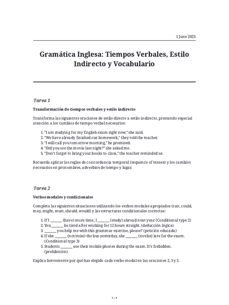 Transformación de Estilo Directo a Indirecto | PDF