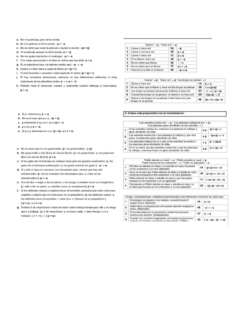 Ejercicios de Formalización de Proposiciones | PDF