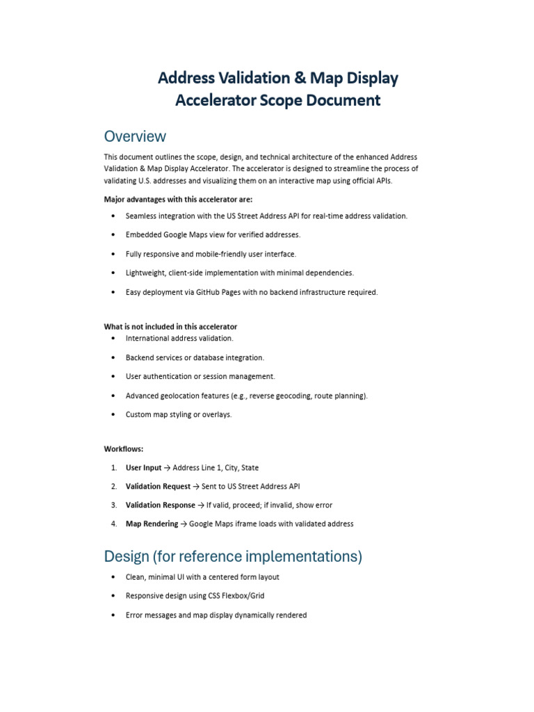 Address Validation & Map Display Scope Document | PDF | Html Element ...