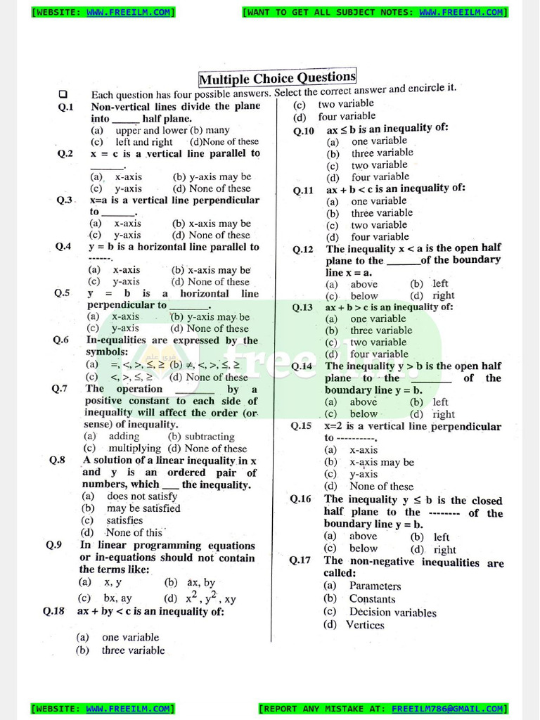 12th Maths Chap5 MCQ's | PDF