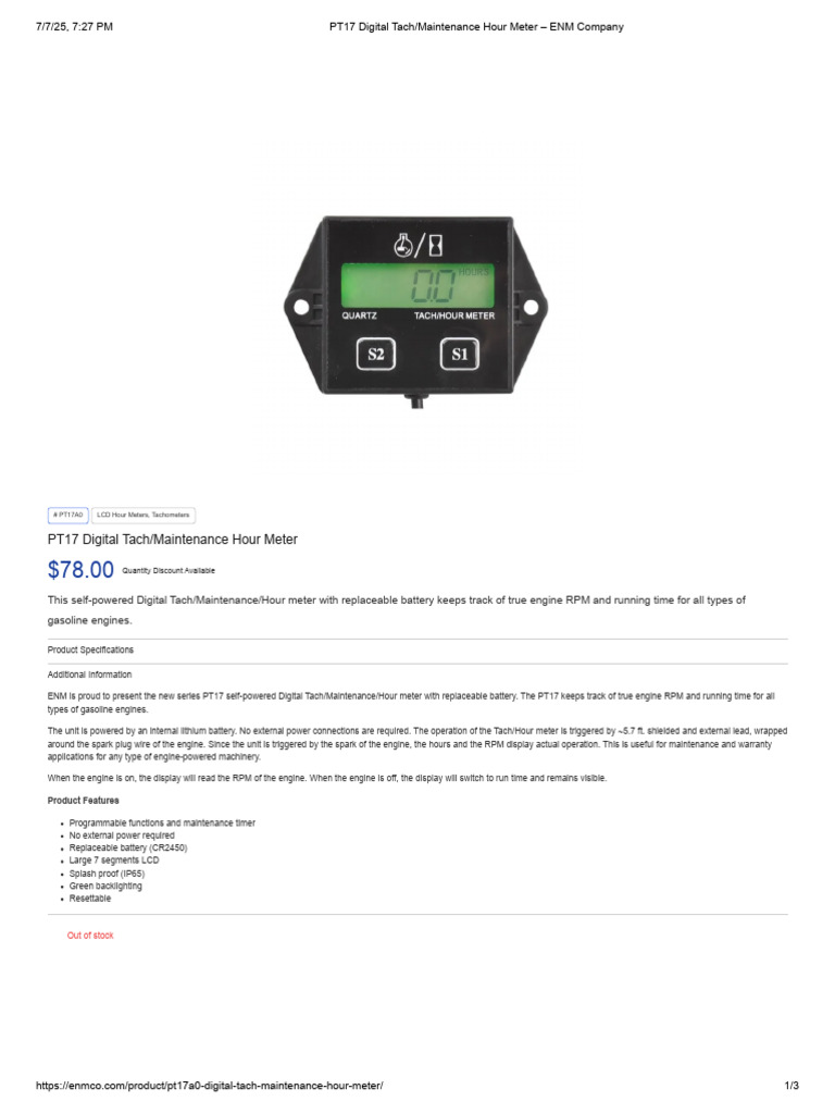 PT17 Digital Tach - Maintenance Hour Meter - ENM Company | PDF ...