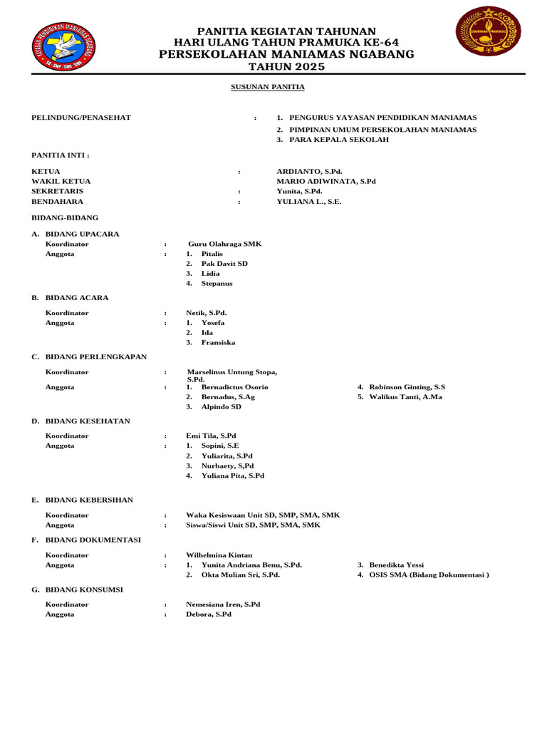 Susunan Panitia HUT Pramuka 2025 | PDF
