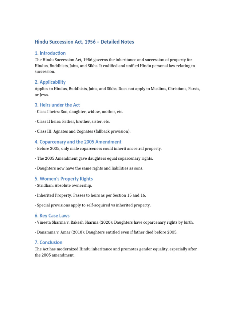 Hindu Succession Act 1956 Overview | PDF