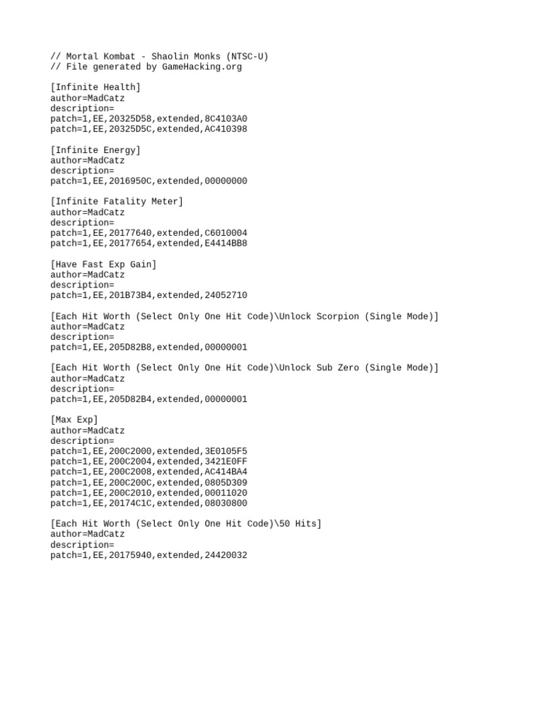 Mortal Kombat Shaolin Monks Cheat Codes | PDF