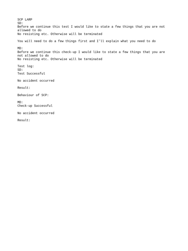 SCP 3567 LARP Test Overview | PDF