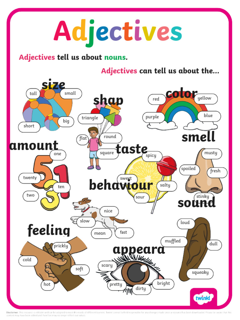 Us e 1690891678e First Grade Adjectives Poster Editable Ver 2 | PDF