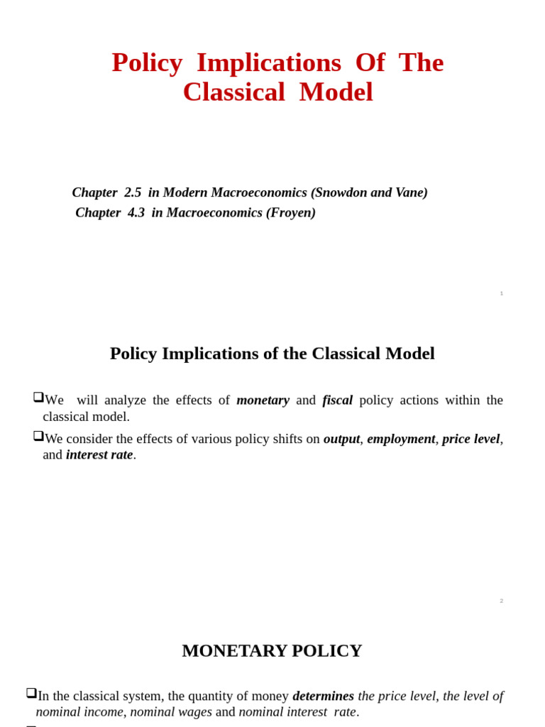 Policy Implications of The Classical Model | PDF | Fiscal Policy ...