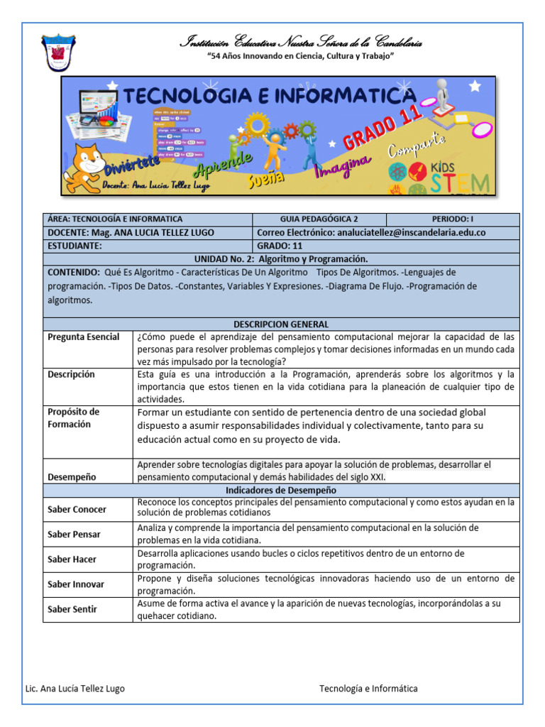 Guia II Tecnologia Grado 11 Algoritmo y Programacion Junio | PDF | Algoritmos | Pensamiento