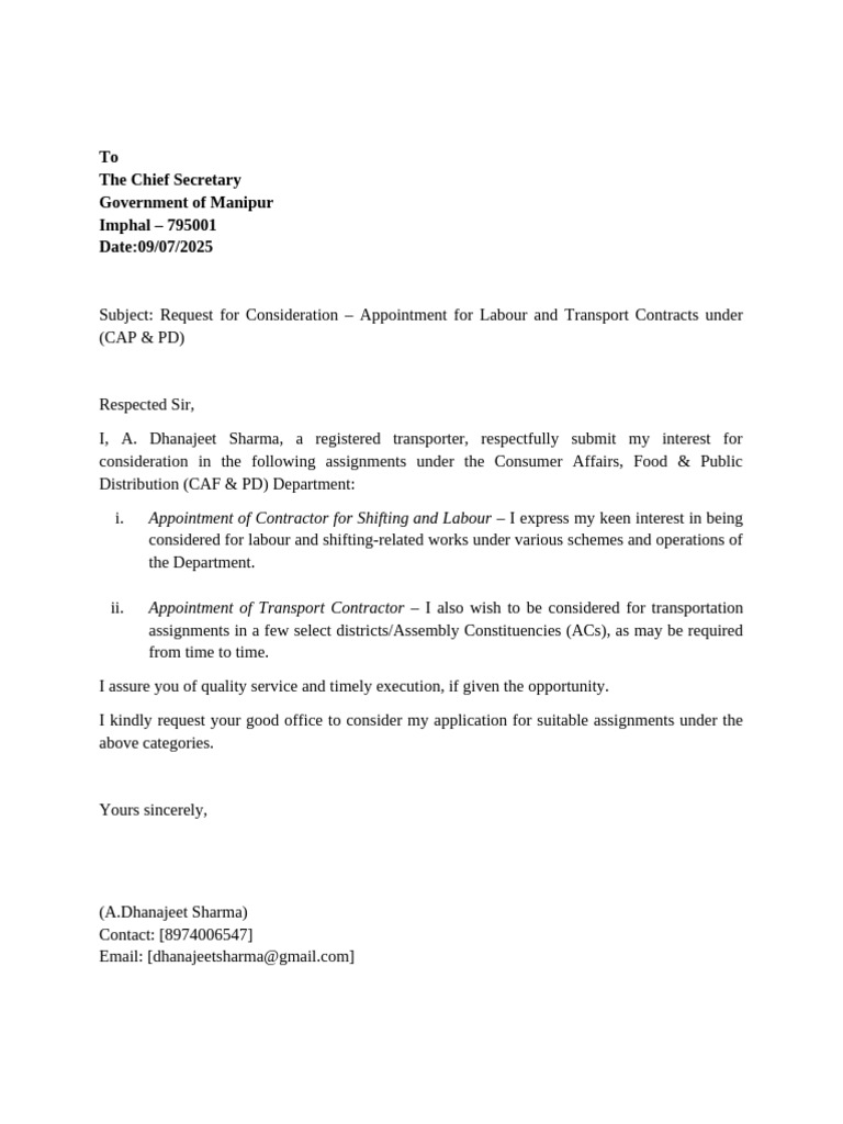 Transport Contract Letter | PDF