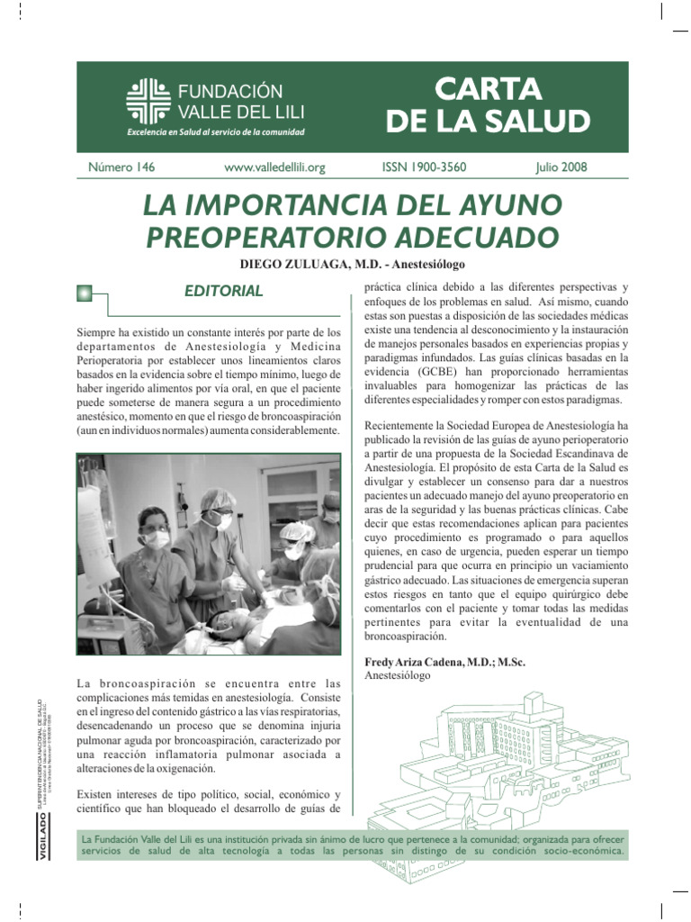 Importancia del Ayuno Preoperatorio | PDF | Diabetes | Estómago