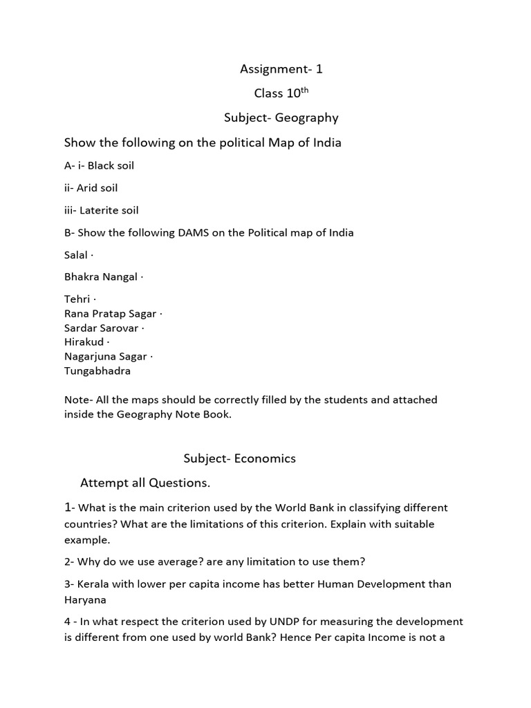 Class 10 Geography and Economics Assignment | PDF