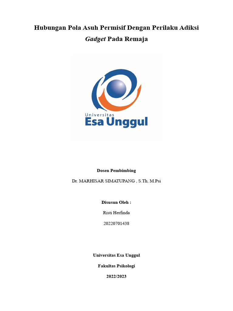 Hubungan Pola Asuh Permisif Dengan Adiksi Gadget Pada Remaja (Revisi) | PDF