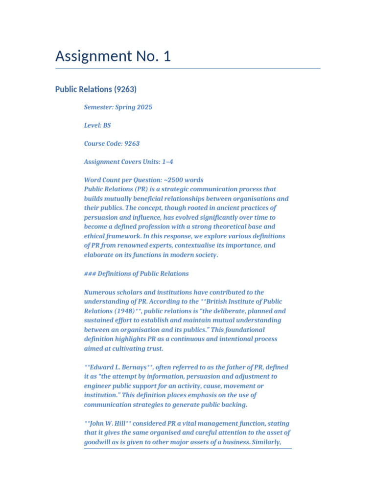 9263 Assignment 1 Public Relations Updated Q1 | PDF | Public Relations | Corporate Social ...