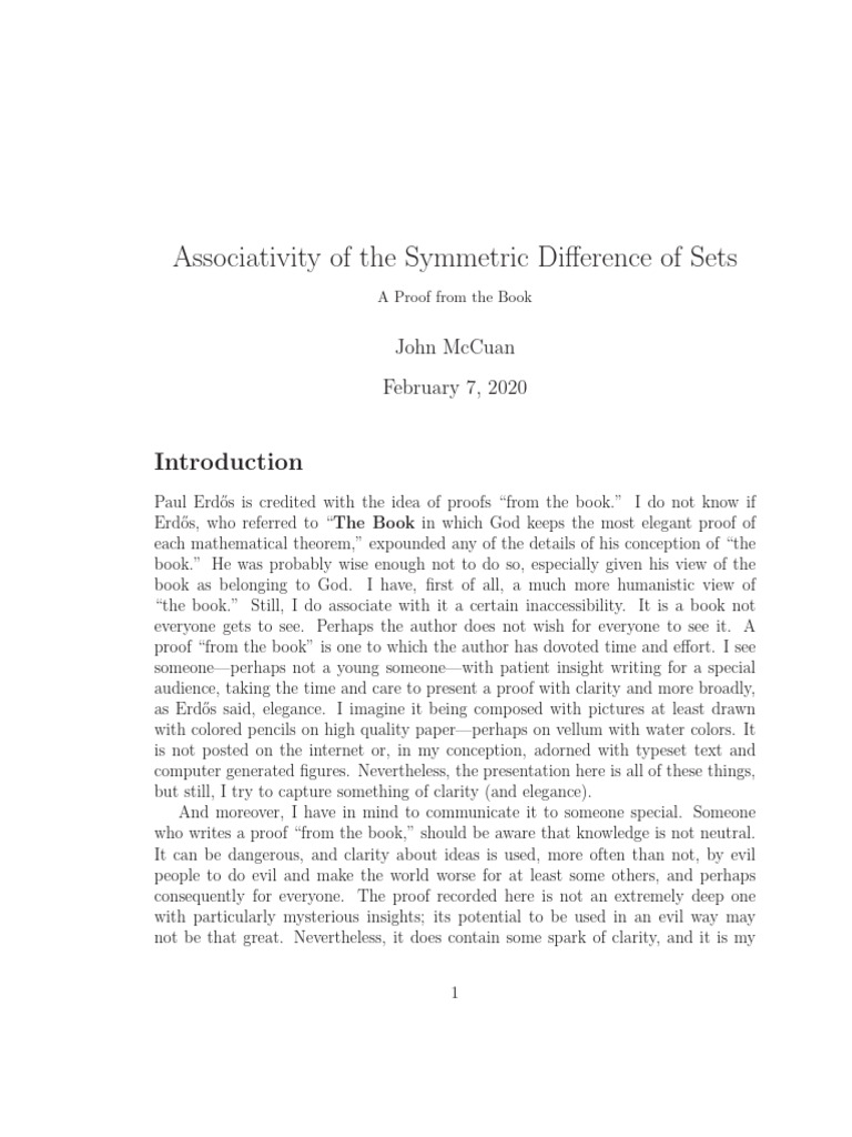 Associativity of Symmetric Difference Proof | PDF | Mathematical Proof ...