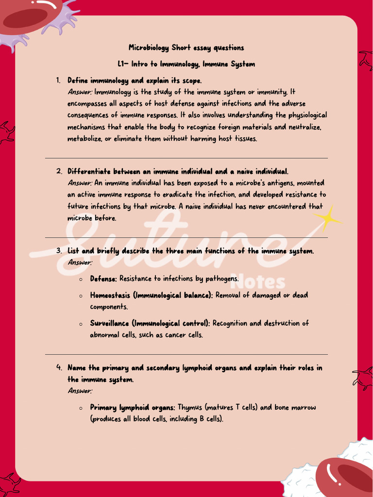 Microbiology Short Essay Questions | PDF | Immune System | T Cell