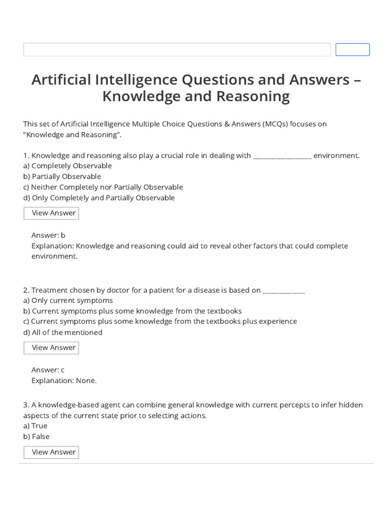 Knowledge and Reasoning in AI MCQs | PDF | Inference | Artificial ...