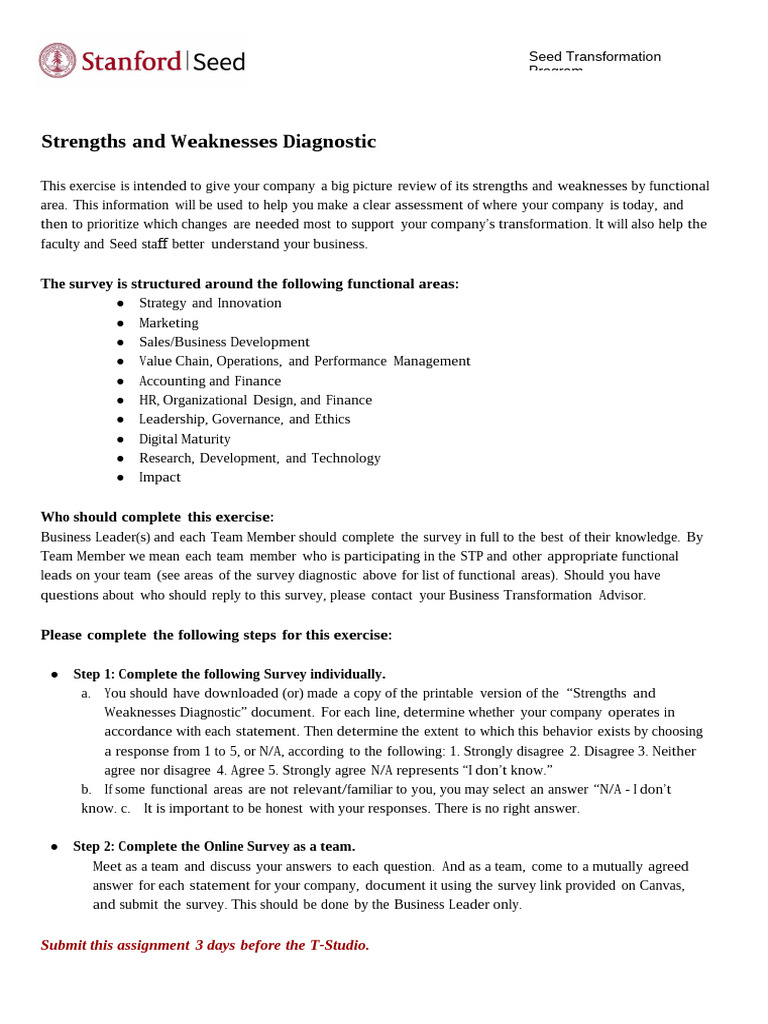 C2025 Strengths and Weaknesses Diagnostic (Doc. Version) | PDF | Supply Chain | Brand