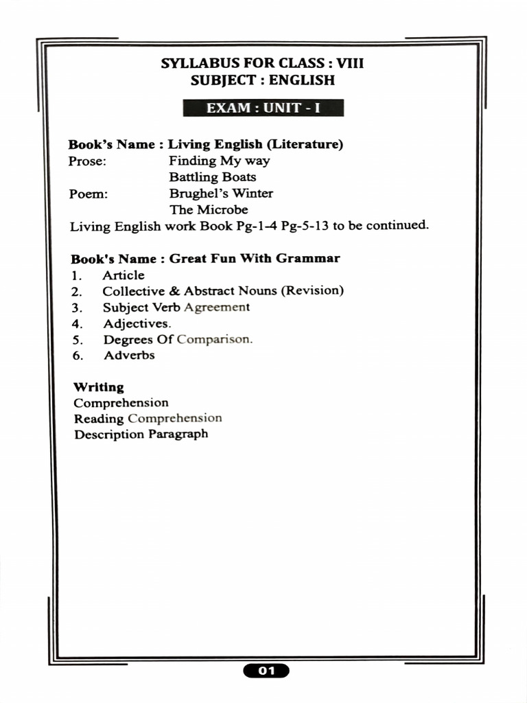 Class 8 English Syllabus | PDF | English Language | Subject (Grammar)