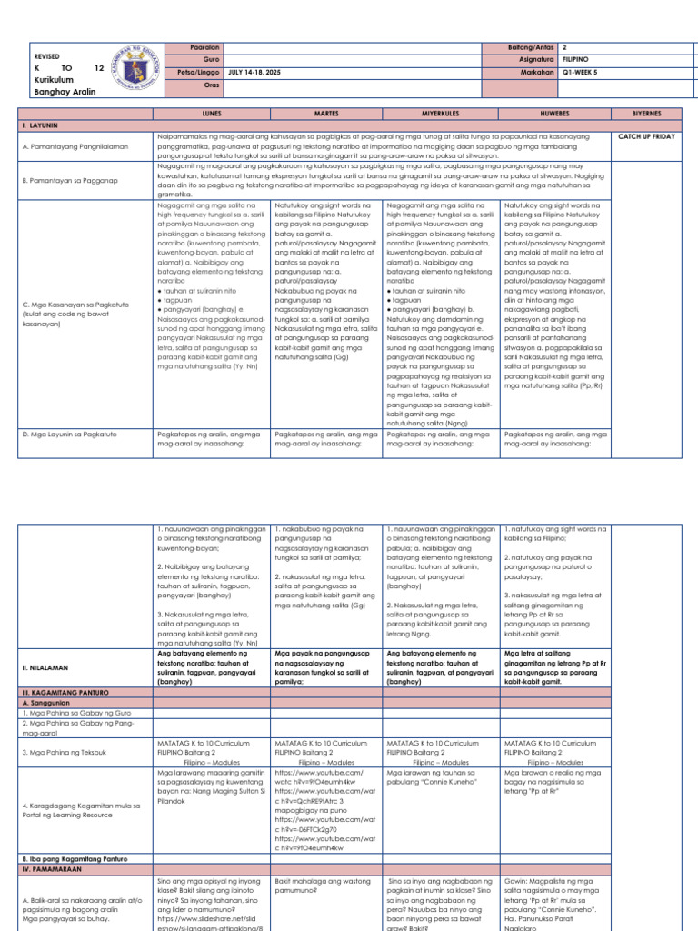 w5 q1 Filipino2 DLL Revised K 12 | PDF