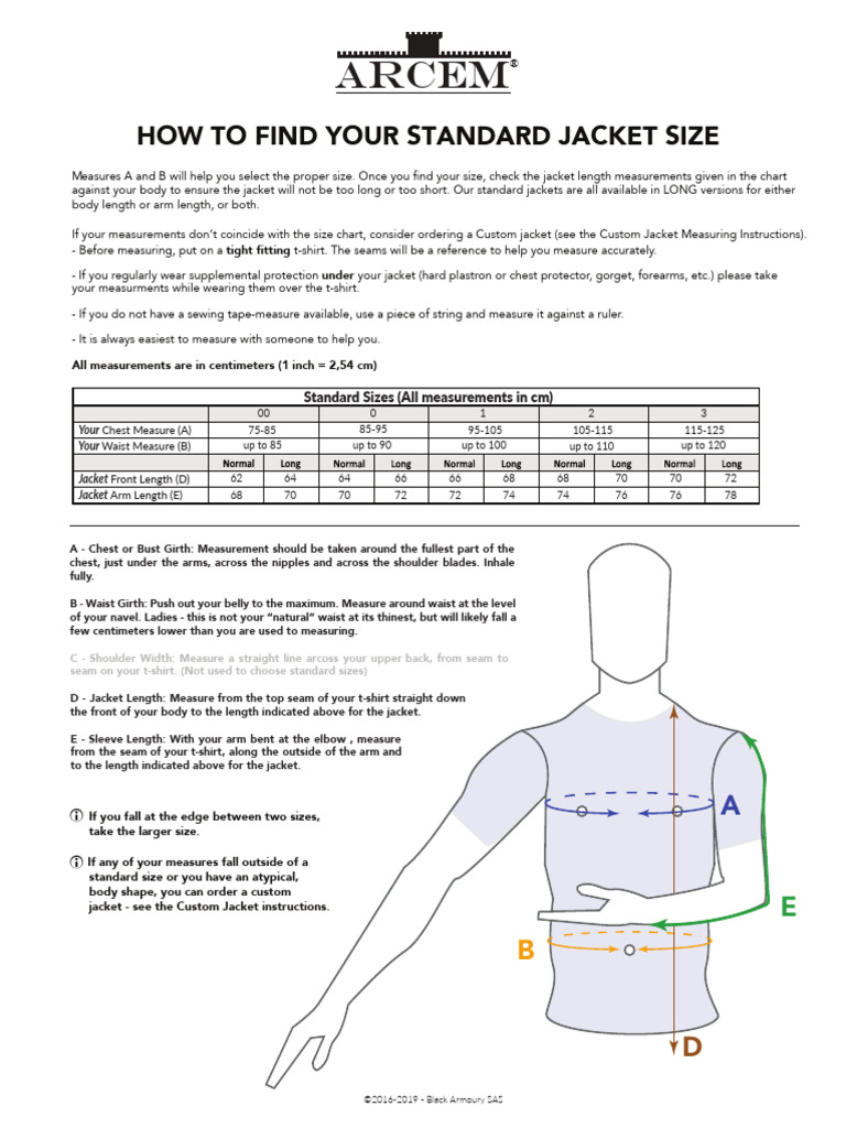 Jacket Size Measurement Guide | PDF | Seam (Sewing) | Clothing