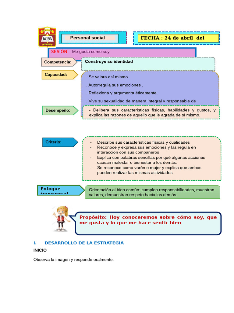 Estrategia para Construir Identidad Infantil | PDF | Las emociones | La ...