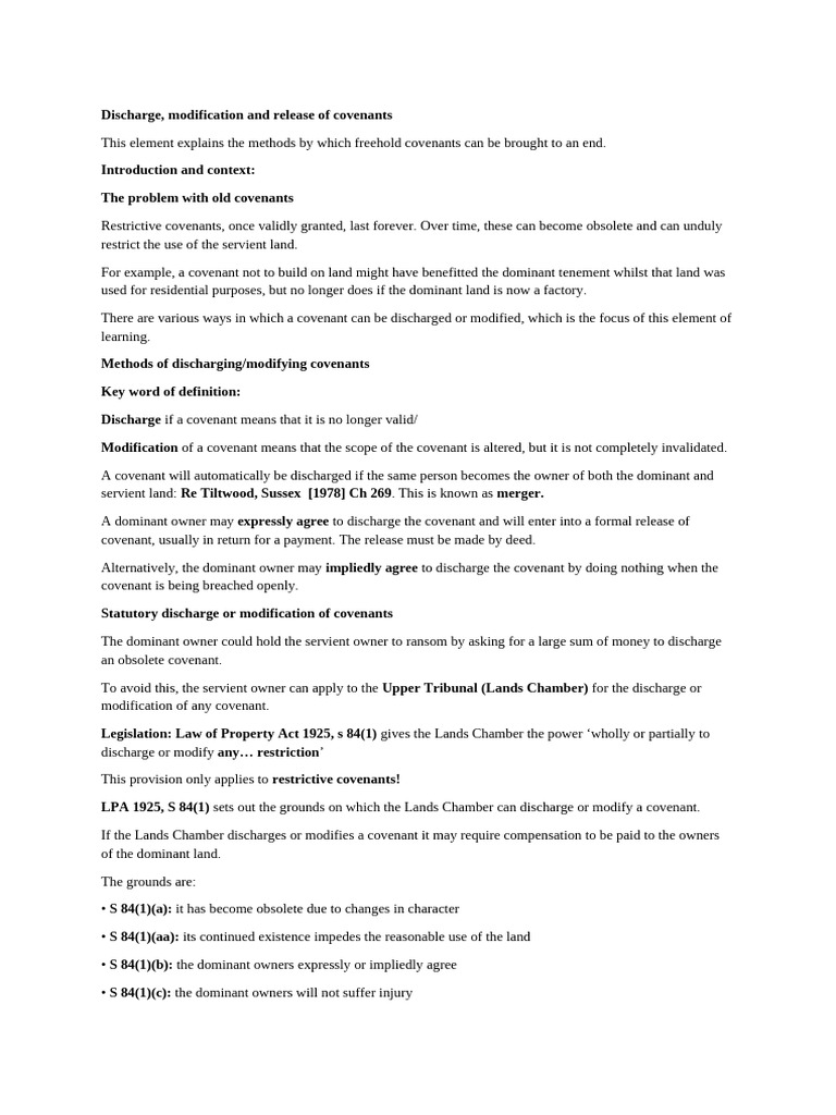 Discharge, Modification and Release of Covenants - Discharge ...