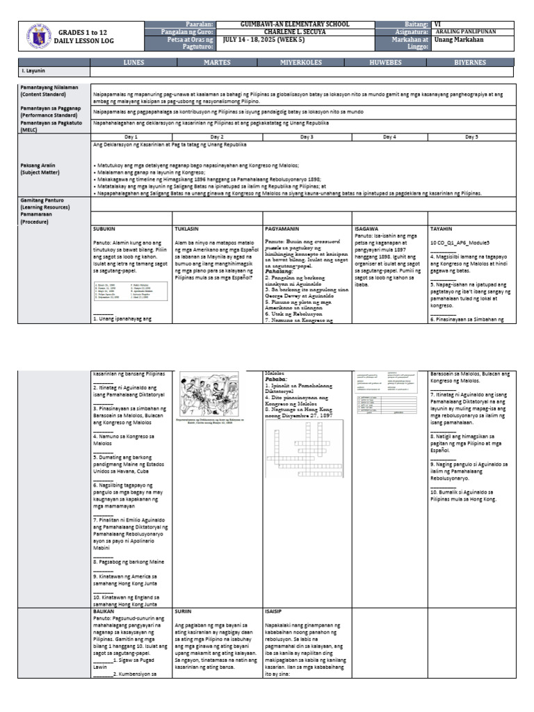 Dll Araling Panlipunan 6 q1 w5 v2 | PDF